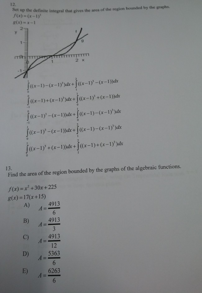 Solved 12. Set up the definite integral that gives the area | Chegg.com