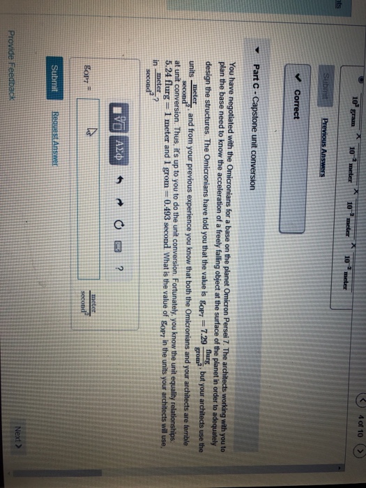 Solved 4 of 10 Part C Capstone unit conversion You have | Chegg.com