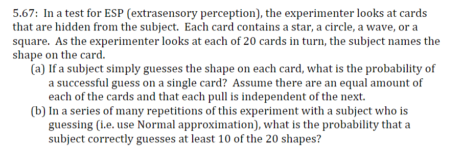 Solved 5.67: In a test for ESP (extrasensory perception), | Chegg.com