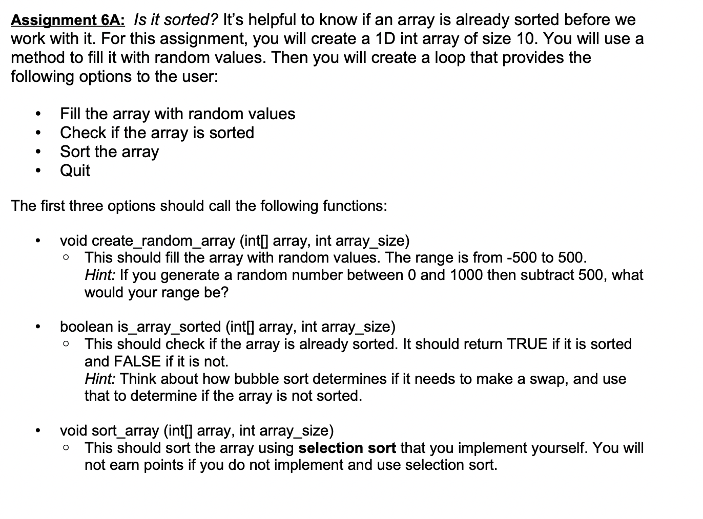 Solved Assignment 6A: Is it sorted? It's helpful to know if | Chegg.com