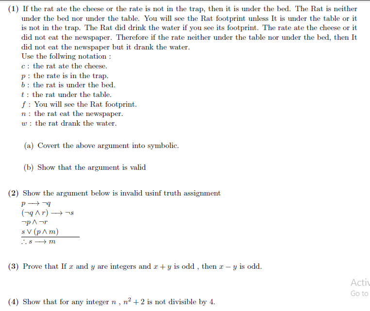 Solved (1) If the rat ate the cheese or the rate is not in | Chegg.com