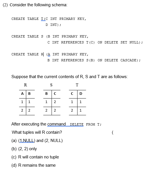 Solved (2) Consider the following schema: CREATE TABLE TIC | Chegg.com