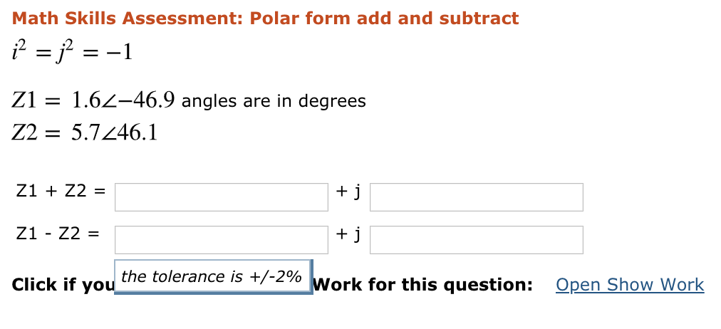 Solved Math Skills Assessment: Polar form add and subtract 2 | Chegg.com