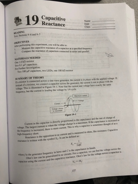 Solved 19 Capacitive Reactance READING Text, Sections 9-6 | Chegg.com