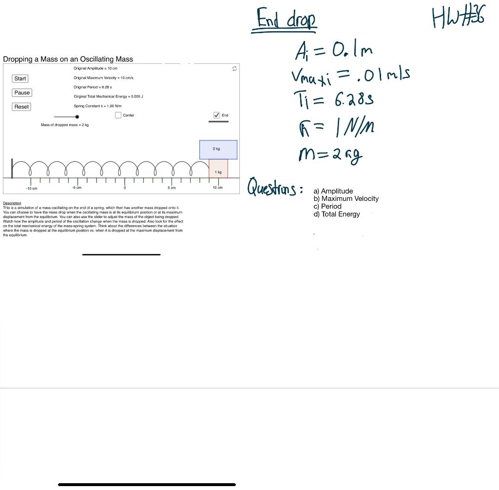 Solved End drop HWHIS Dropping a Mass on an Oscillating Mass | Chegg.com