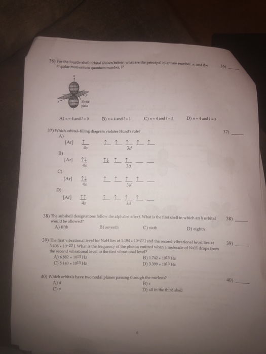 Solved 36) For the fourth-shell orbital shown below, what | Chegg.com