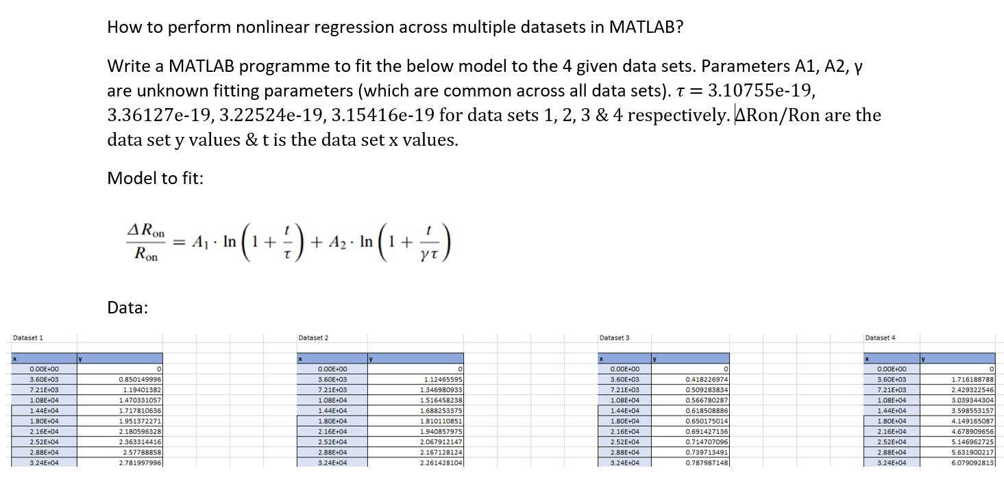 How to perform nonlinear regression across multiple | Chegg.com
