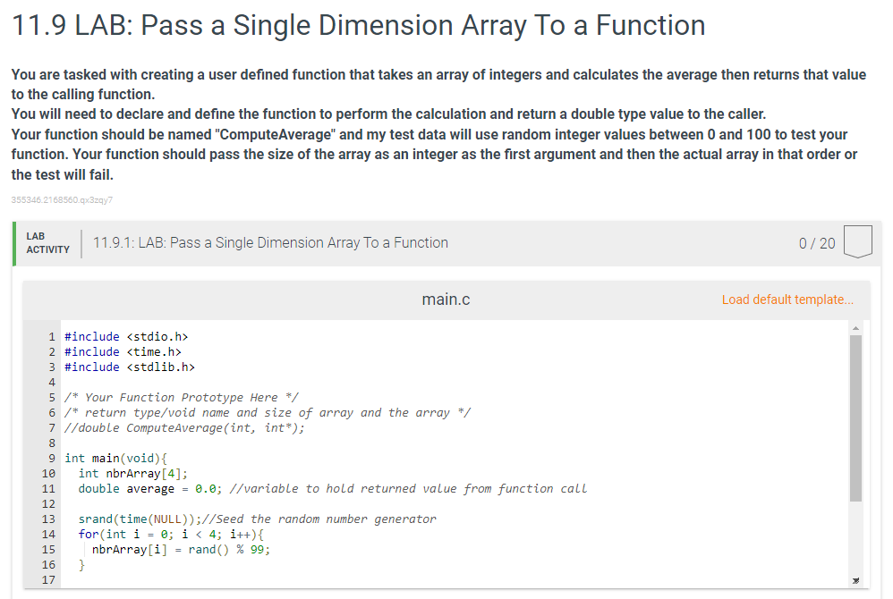 Solved 11.9 LAB: Pass a Single Dimension Array To a Function | Chegg.com