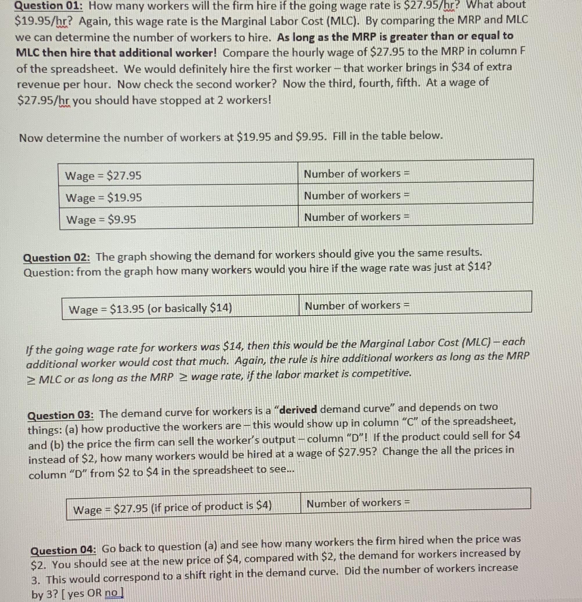 Solved Demand for Workers Quantity of Labor DemandedQuestion | Chegg.com