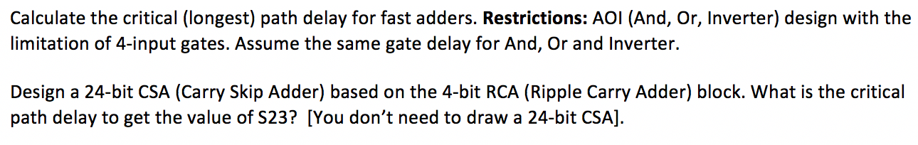 Calculate the critical (longest) path delay for fast | Chegg.com