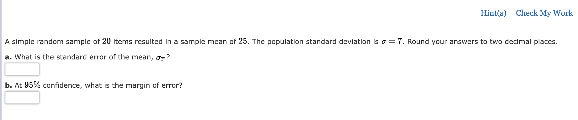 Solved A simple random sample of 20 items resulted in a | Chegg.com