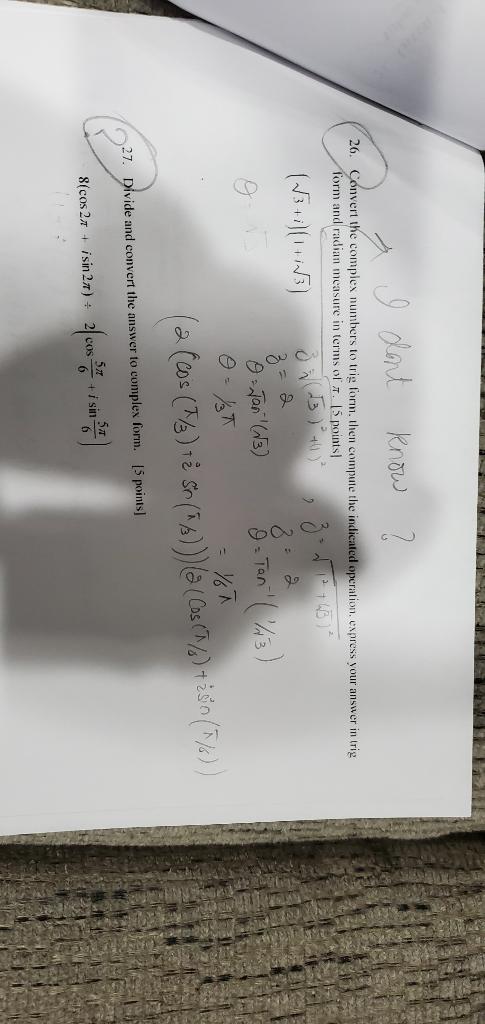 Solved dont ? 26. Convert the complex numbers to trig form. | Chegg.com