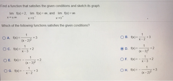 Solved Find A Function That Satisfies The Given Conditions