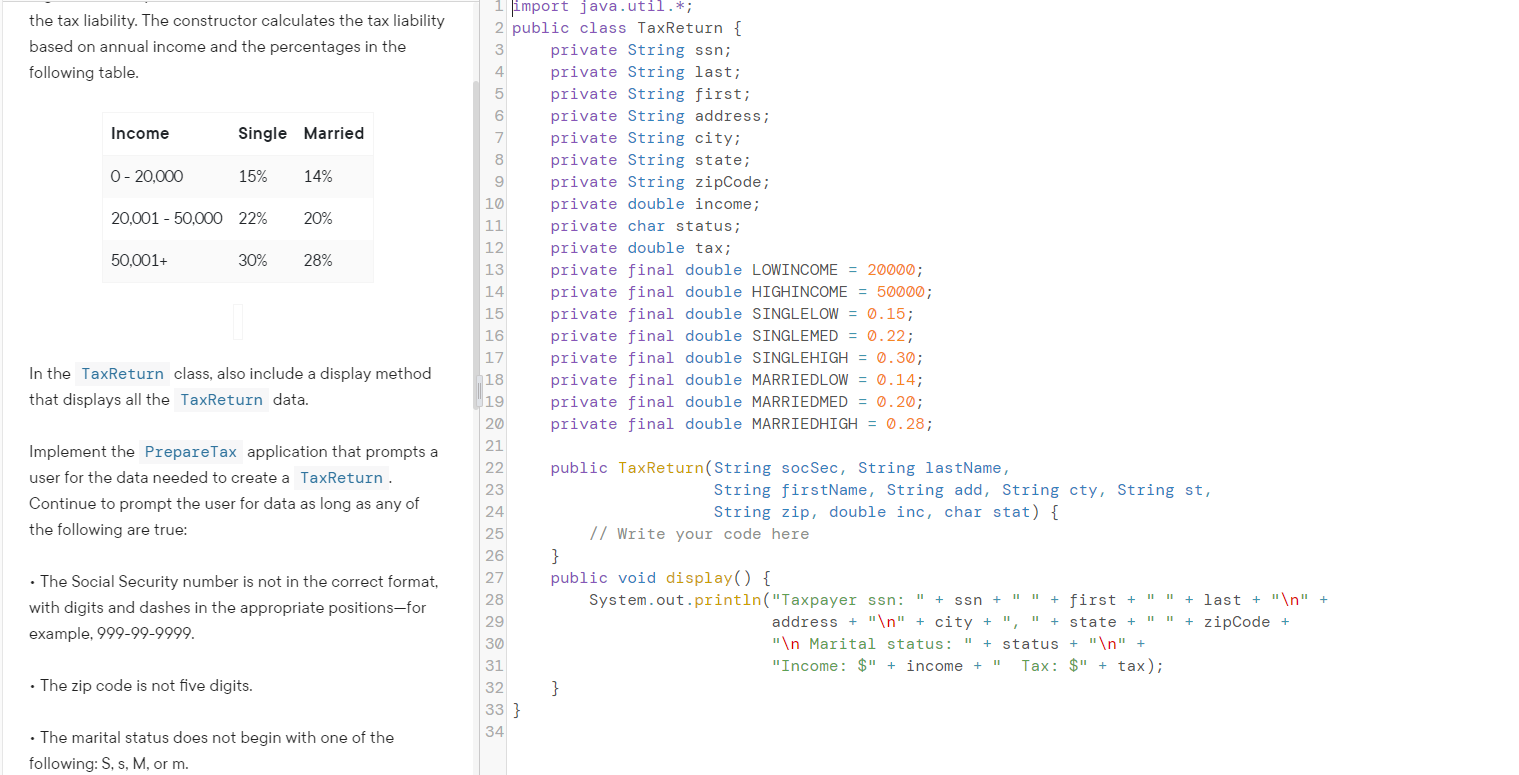 Solved the tax liability. The constructor calculates the tax | Chegg.com
