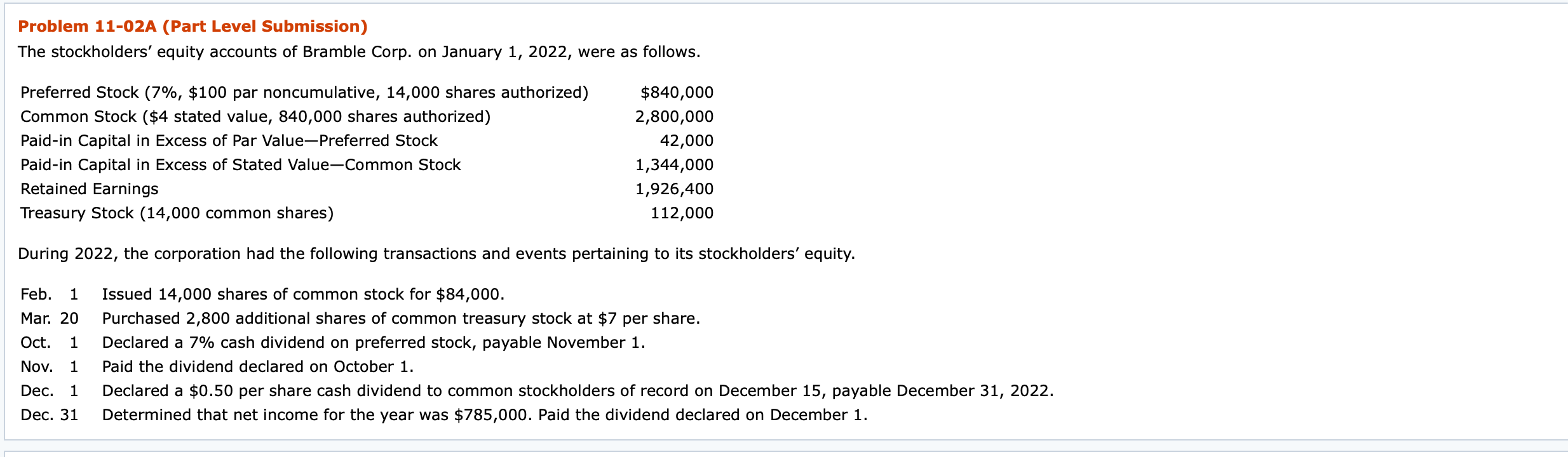 Solved Problem 11-02A (Part Level Submission) The | Chegg.com