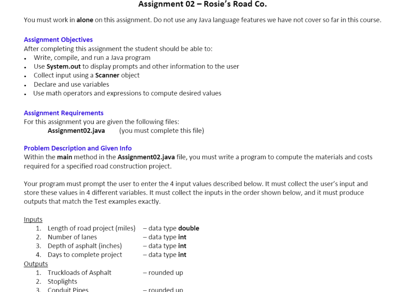 Solved Assignment 02–Rosie’s Road Co. CSE 110. Please use | Chegg.com