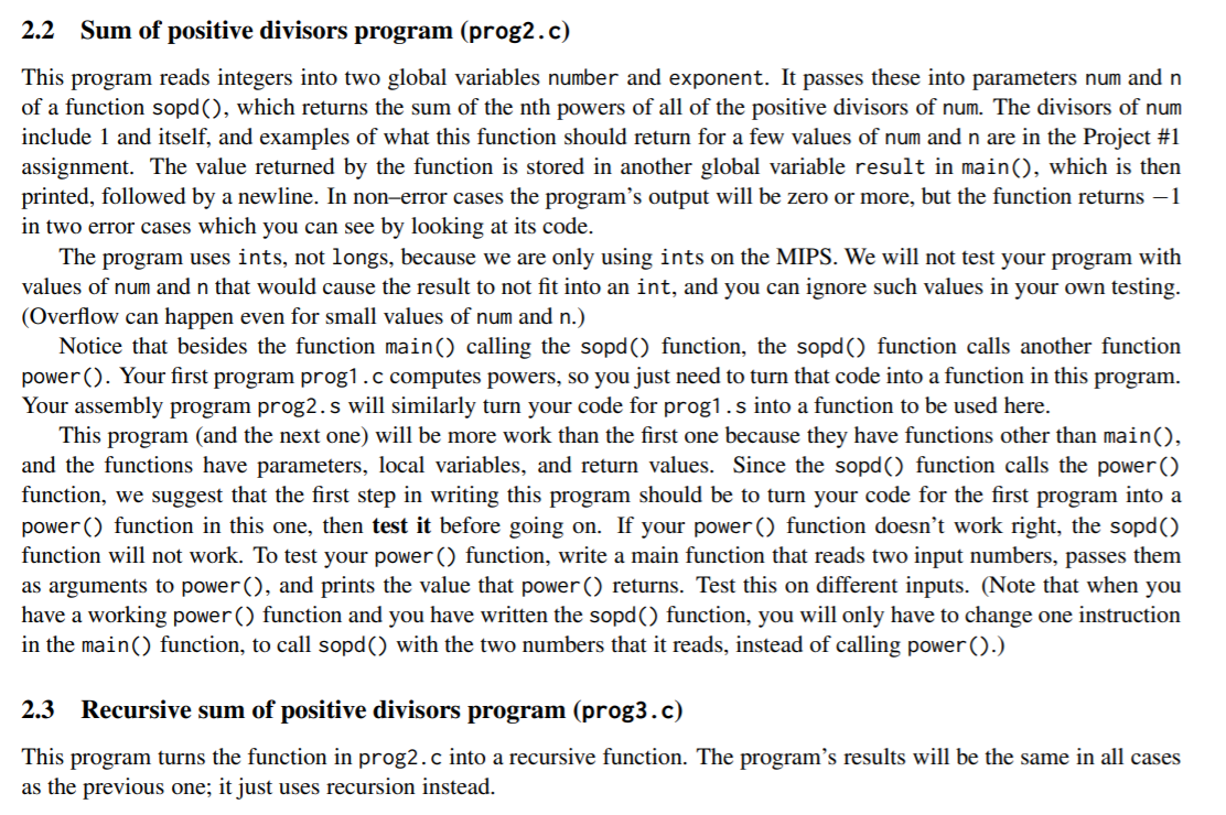 2.2 Sum of positive divisors program (prog2.c) This | Chegg.com