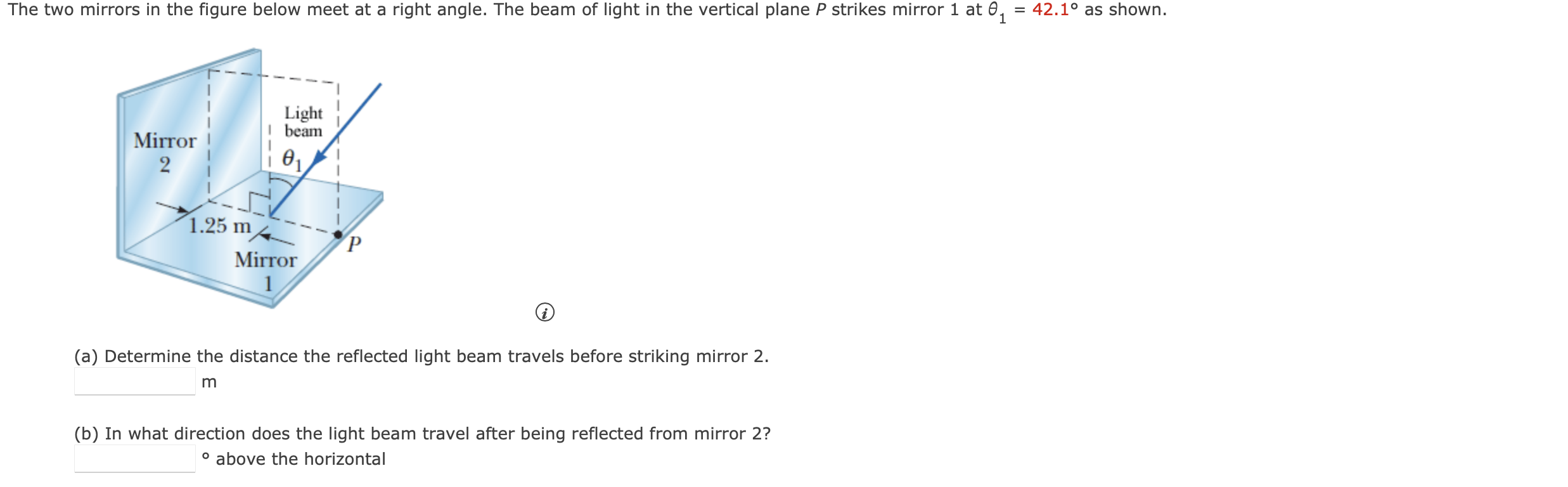 Solved (a) Determine the distance the reflected light beam | Chegg.com