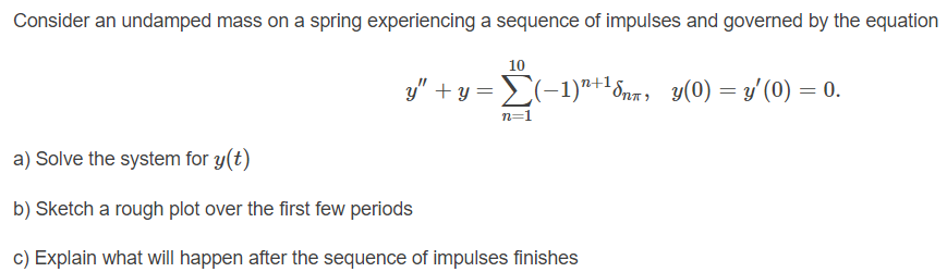 Solved Consider an undamped mass on a spring experiencing a | Chegg.com