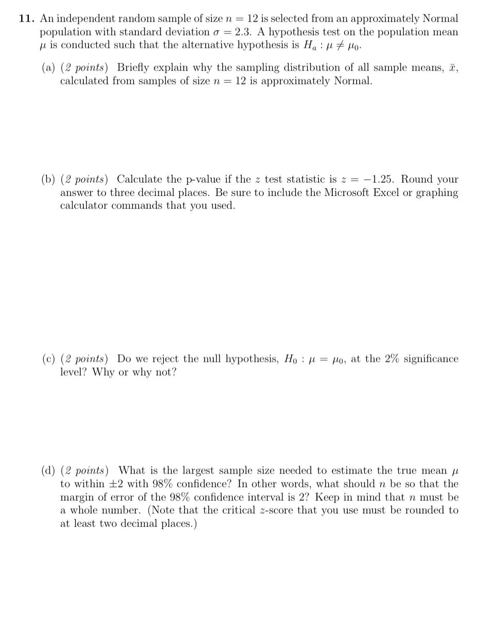 Solved 11. An independent random sample of size n = 12 is | Chegg.com