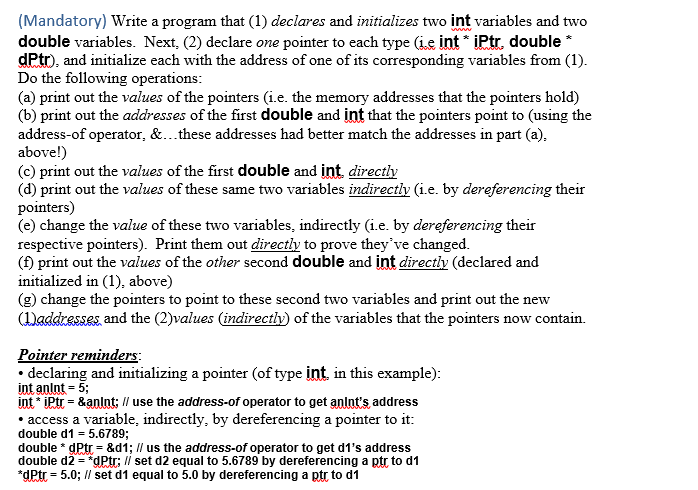 Solved (Mandatory) Write a program that (1) declares and | Chegg.com