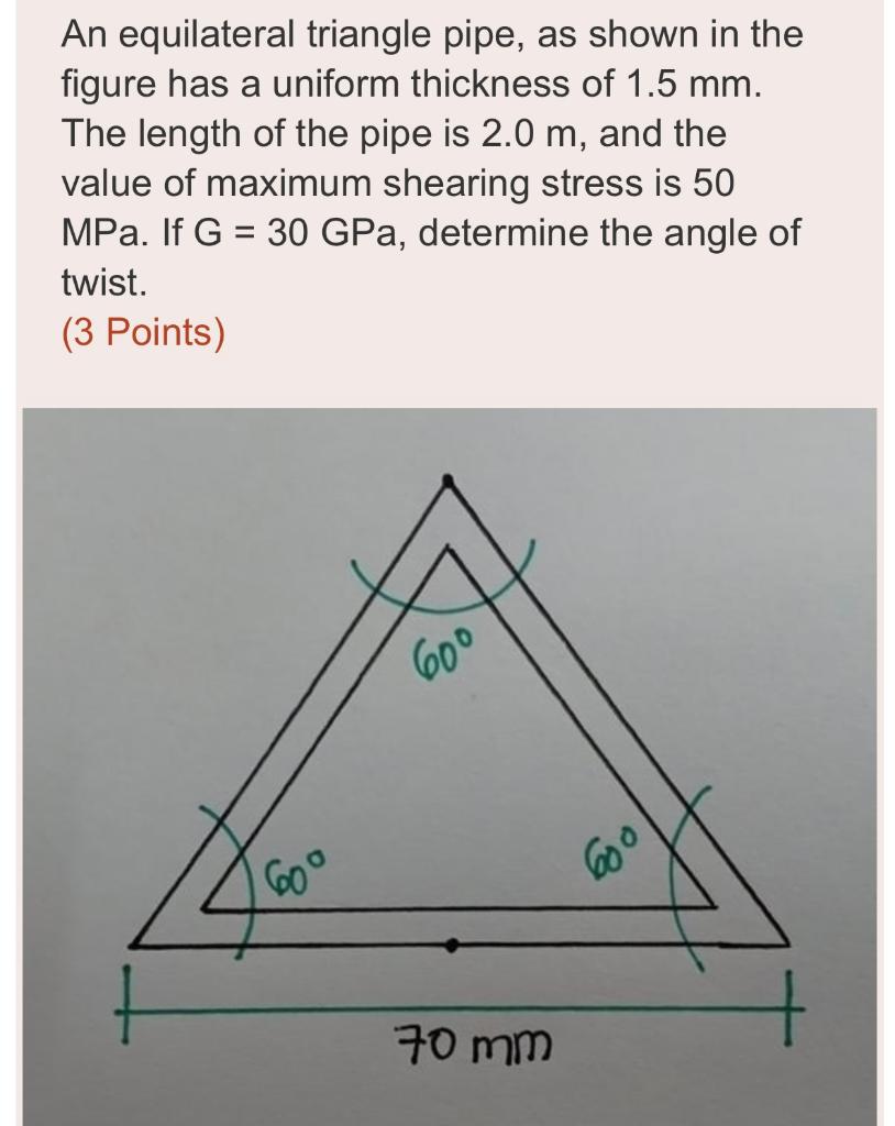 Solved An equilateral triangle pipe, as shown in the figure | Chegg.com