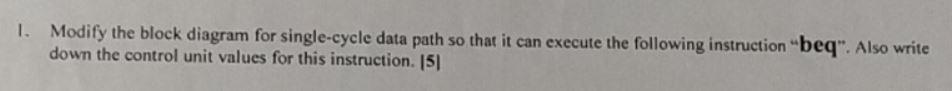 Solved 1. Modify the block diagram for single-cycle data | Chegg.com