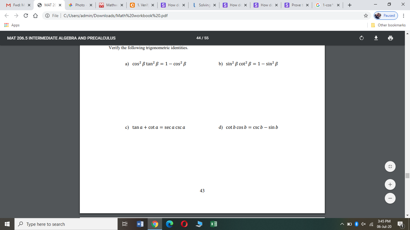 Solved M Fwd: M X SMAT 20 x Photo х M Mathw: x C 1. Verif x | Chegg.com