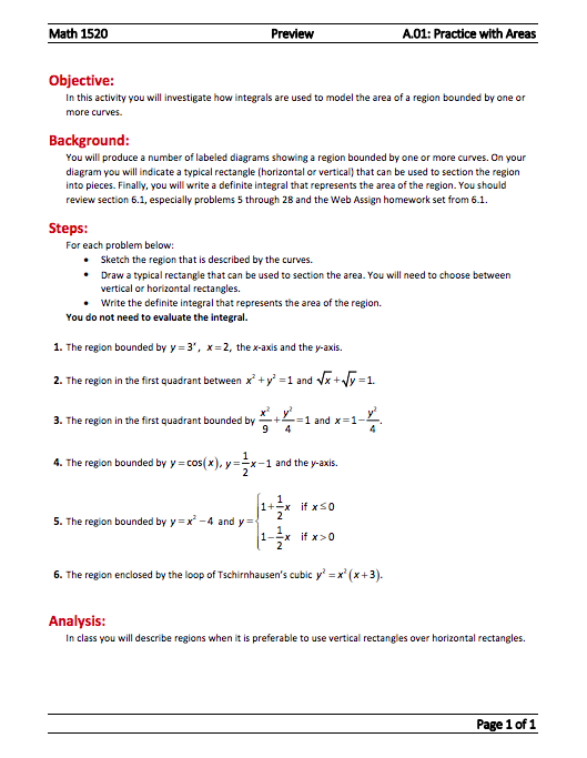 Solved Math 1520 Preview A.01: Practice with Areas | Chegg.com