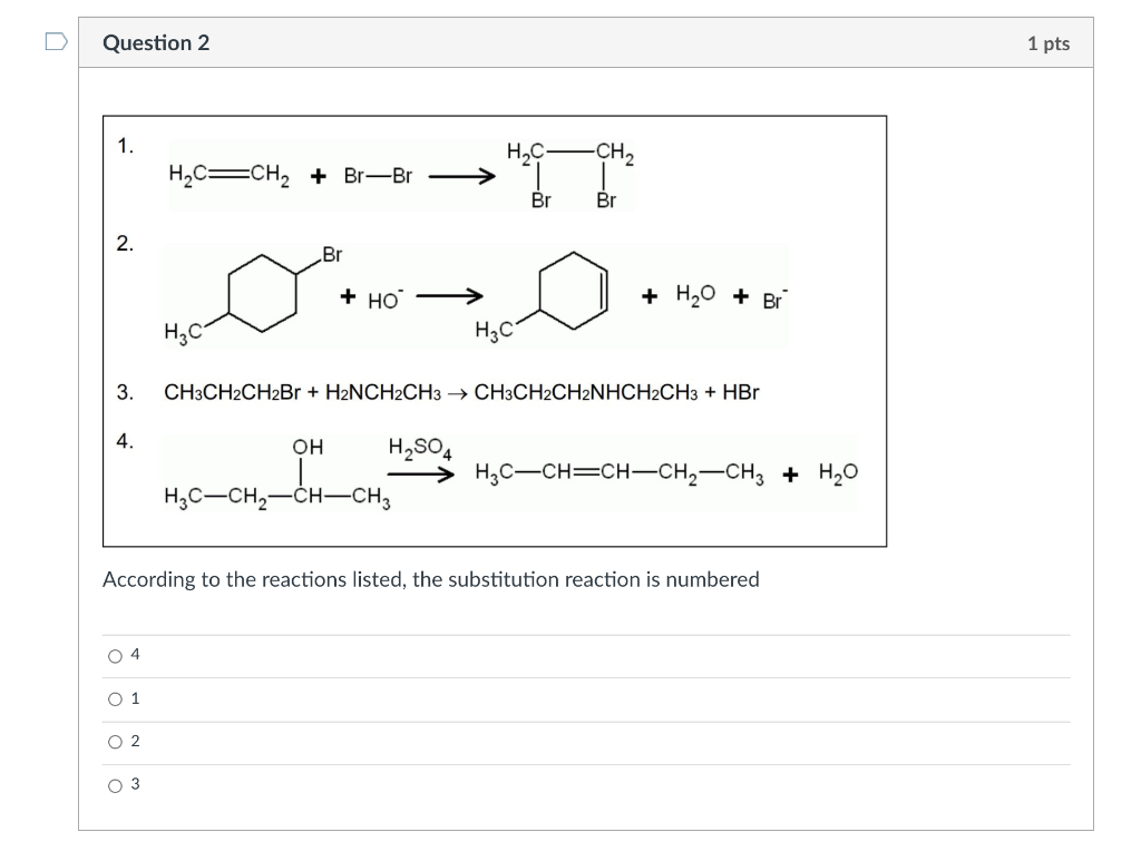 Solved Question 2 1 pts 1. HC CH2 H2C=CH2 + Br—Br Br Br 2. | Chegg.com