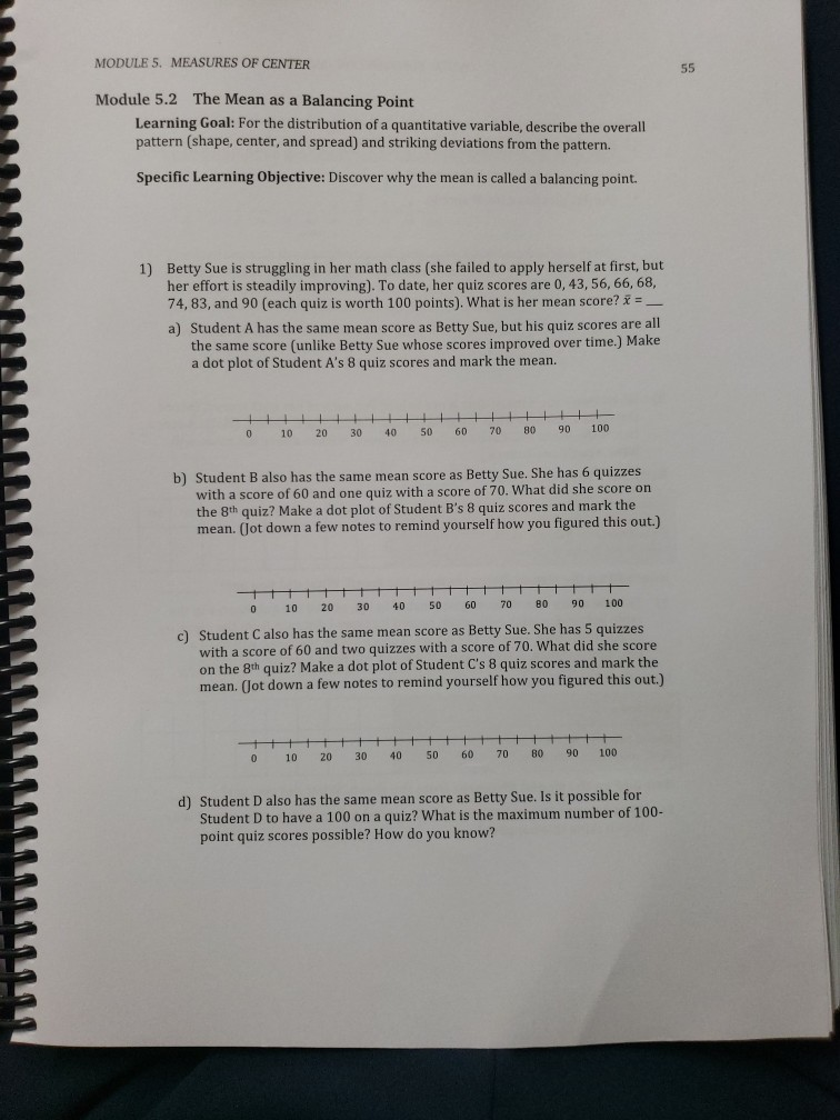 Solved MODULE 5. MEASURES OF CENTER Module 5.2 The Mean as a | Chegg.com