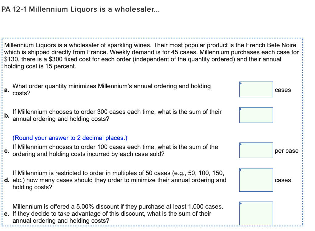 Solved PA 12-1 Millennium Liquors is a wholesaler... | Chegg.com