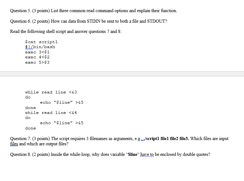 Solved Question 5. (3 points) List three common read command | Chegg.com