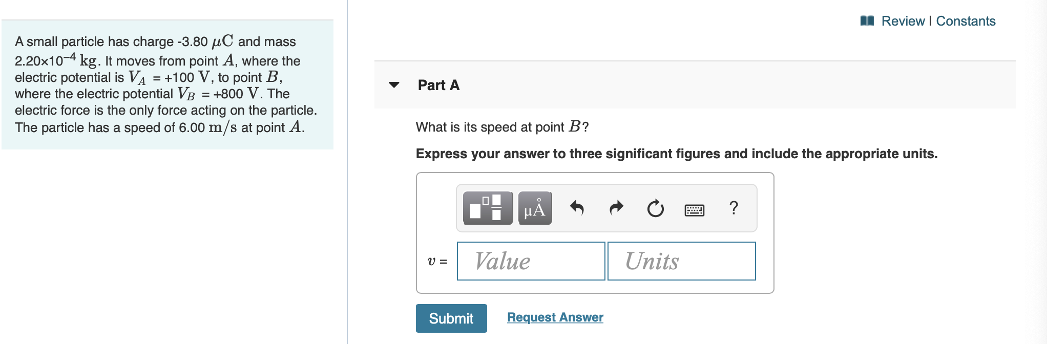 Solved Review Constants A small particle has charge -3.80 uC | Chegg.com