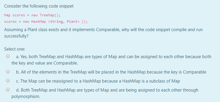 Solved Consider the following code snippet Map scores = new | Chegg.com