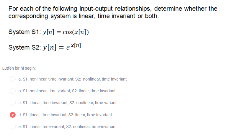 Solved For each of the following input-output relationships, | Chegg.com