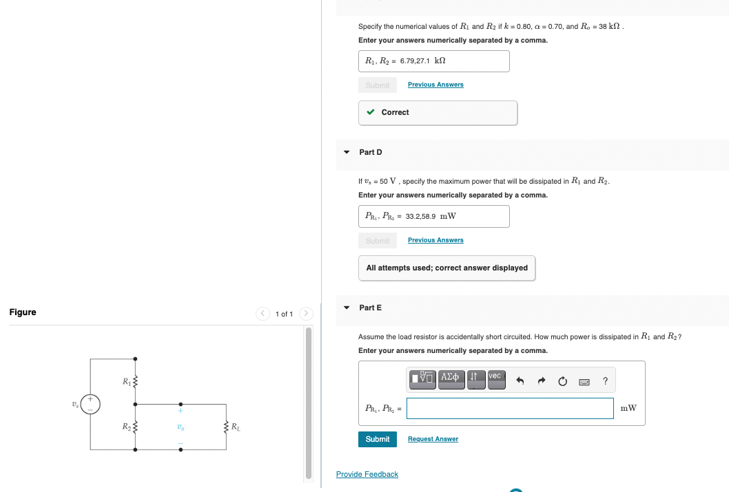 Solved Specify the numerical values of R1 and R2 if | Chegg.com