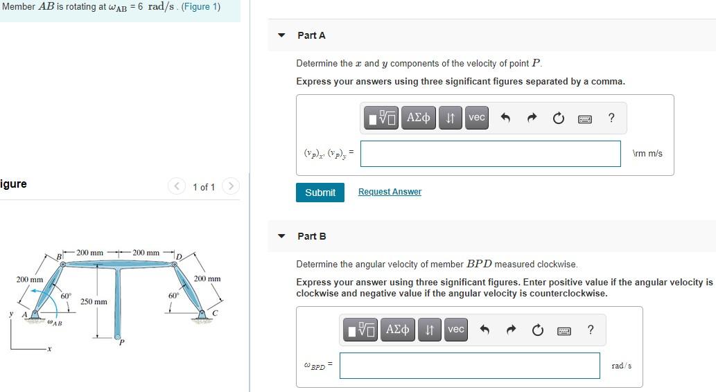 Solved Member AB is rotating at WAB = 6 rad/s. (Figure 1) | Chegg.com