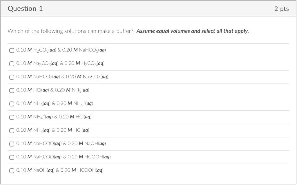 Solved Which of the following solutions can make a buffer? | Chegg.com