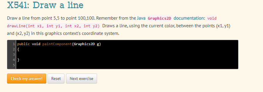 Solved X541: Draw a line Draw a line from point 5,5 to point | Chegg.com