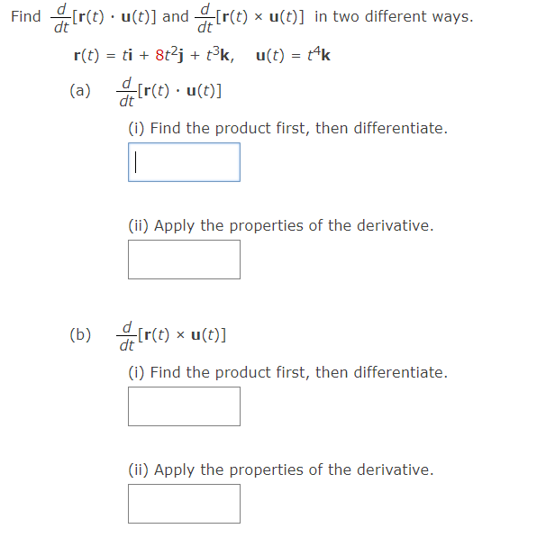 Solved dtd[r(t)⋅u(t)] and dtd[r(t)×u(t)] in two different | Chegg.com