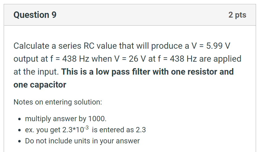 Solved Calculate a series RC value that will produce a | Chegg.com