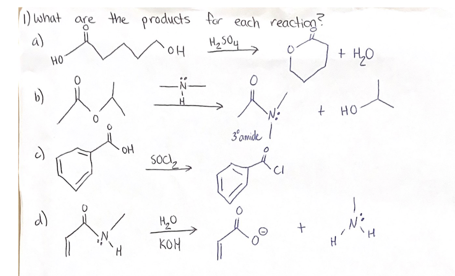 Solved 1) What are the products for each reaction? a) H2SO4 | Chegg.com