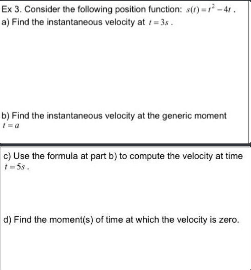 Solved Ex 3. Consider the following position function: | Chegg.com