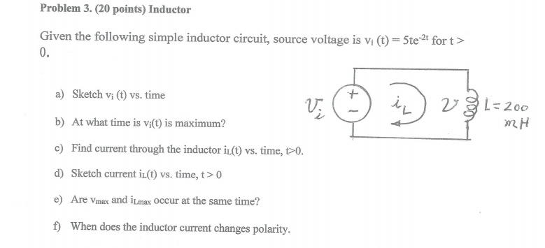 Solved Problem 3. (20 points) Inductor Given the following | Chegg.com