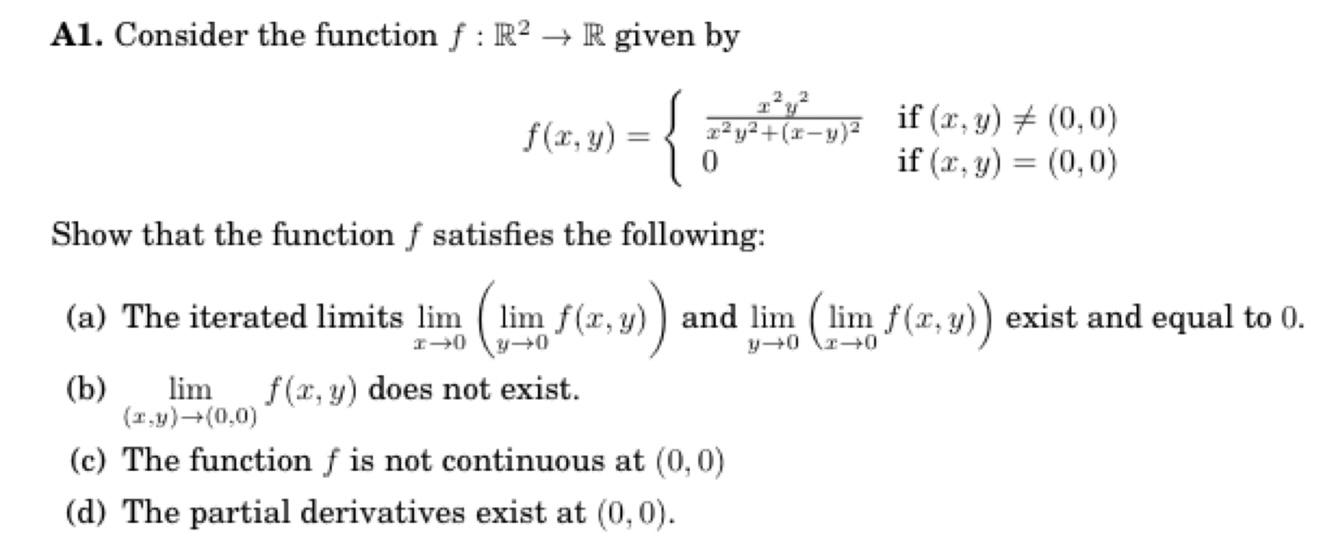 Solved -{*** A1. Consider the function f : R2 + R given by | Chegg.com