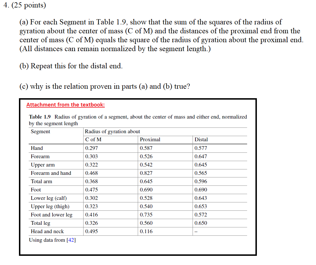 Solved 4.(25 points) (a) For each Segment in Table 1.9, show | Chegg.com