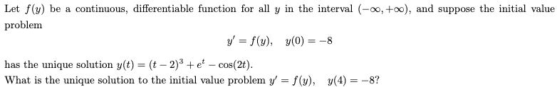 Solved Let f(y) be a continuous, differentiable function for | Chegg.com