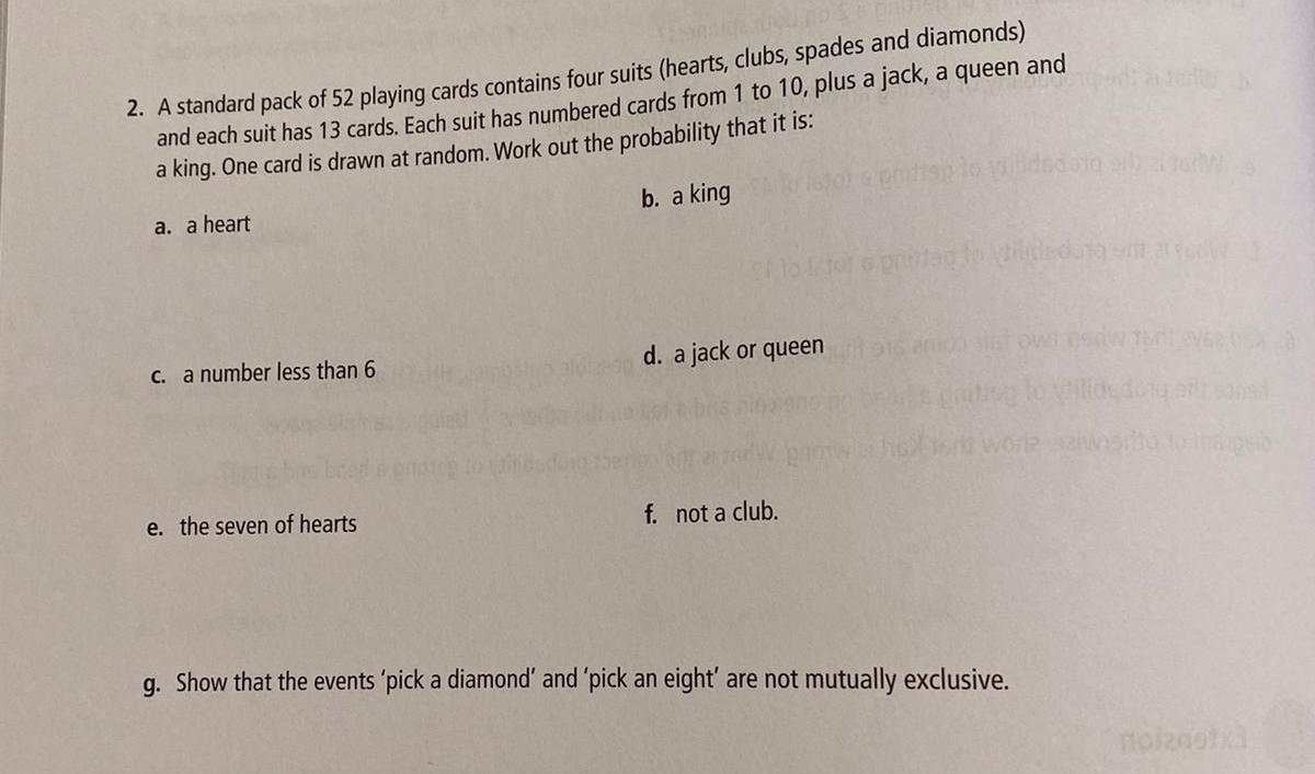 Solved 2. A standard pack of 52 playing cards contains four | Chegg.com