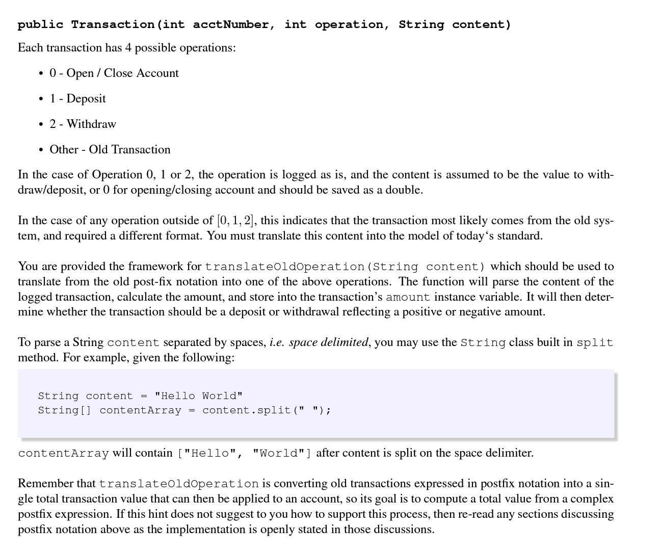 Solved public Transaction(int acctNumber, int operation, | Chegg.com